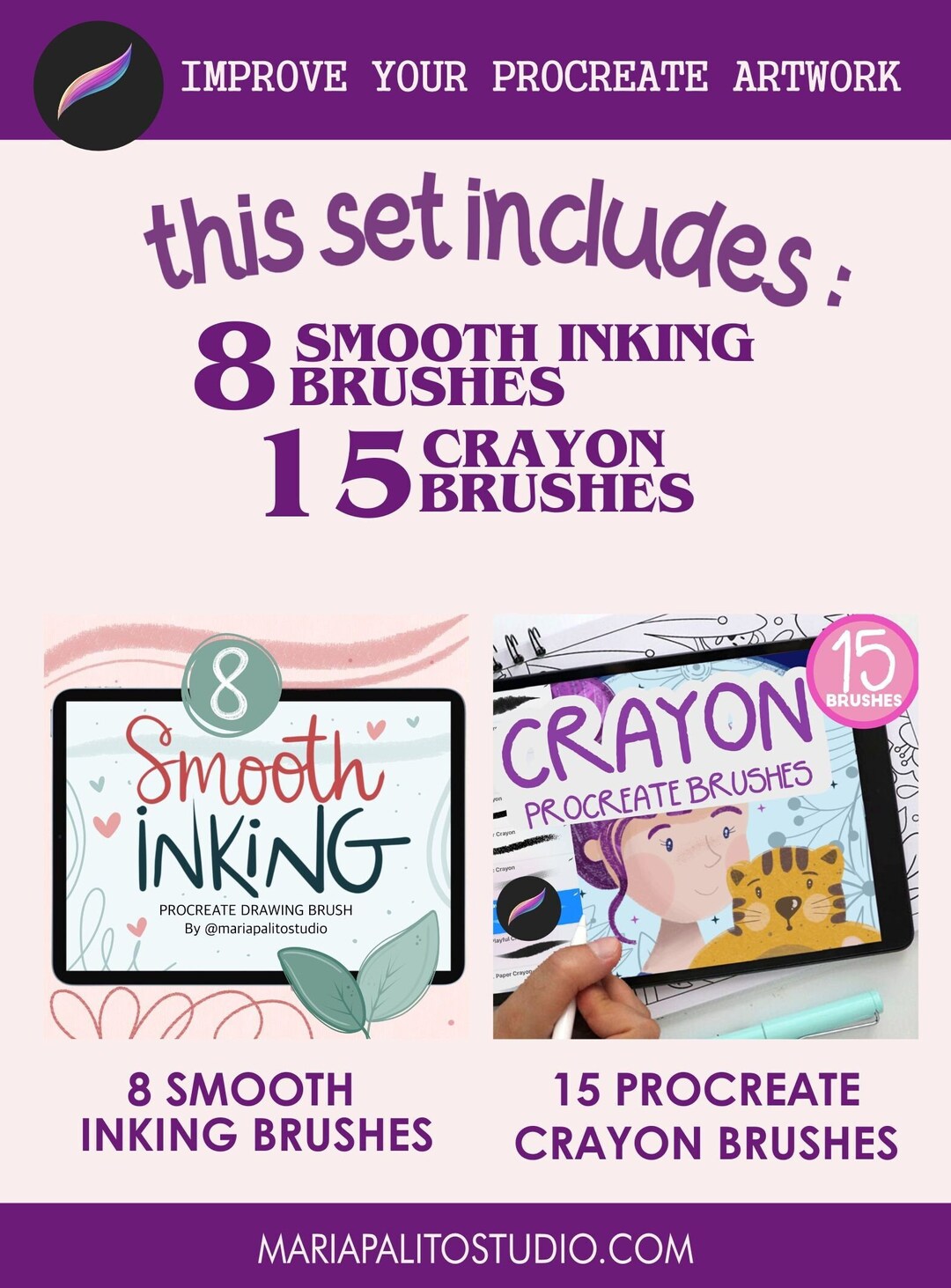Procreate Inking and Crayon Set, Smooth Inking Brushes + Crayon Brushes for Texture and Digital ...
