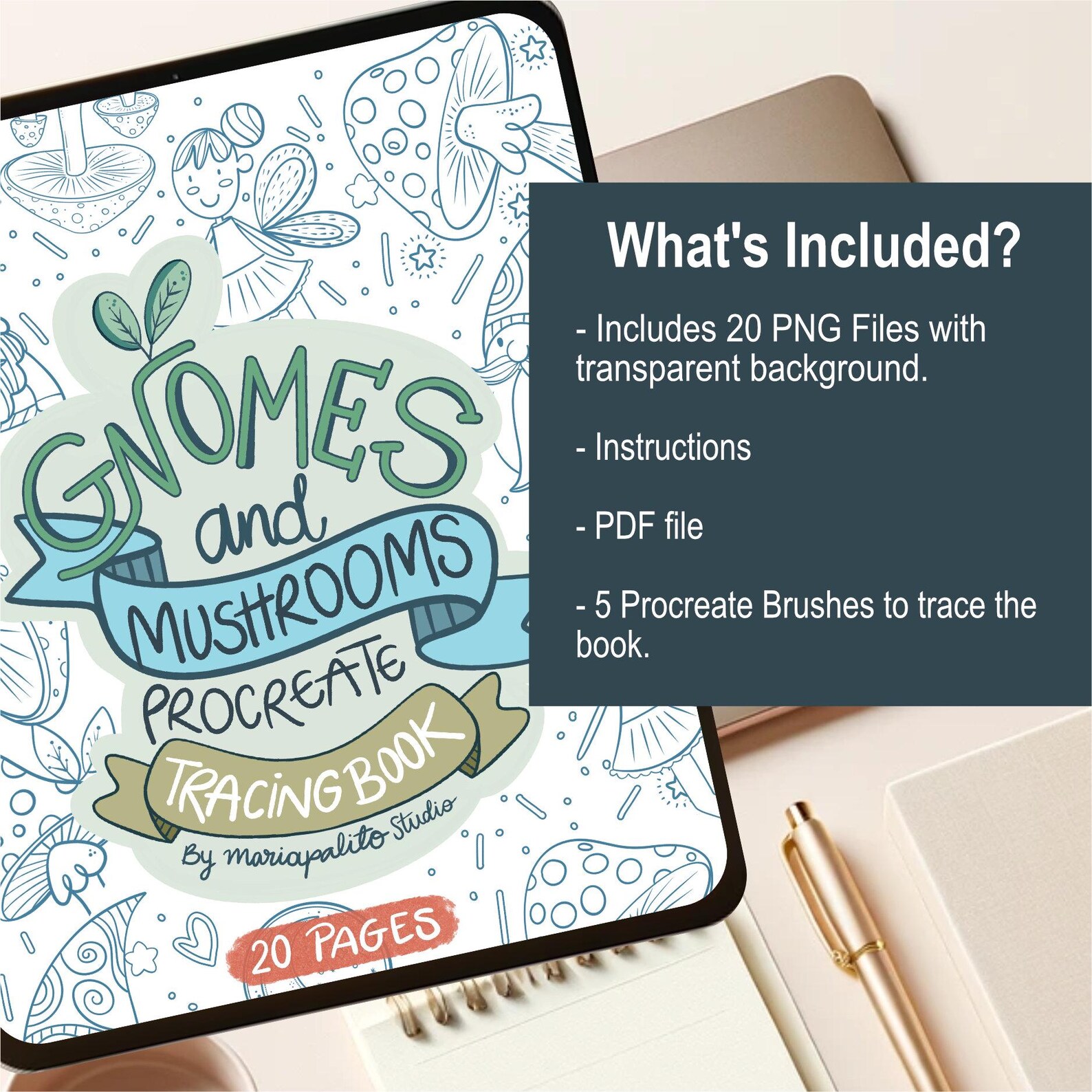 Hand-drawn Procreate Gnome Tracing Book Cute Drawing Workbook for iPad ...