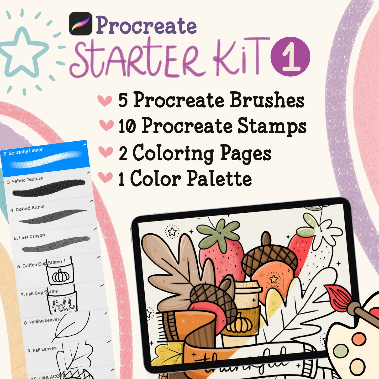 Beginner Procreate Kit Brushes for Drawing Stamp Brushes Practice ...