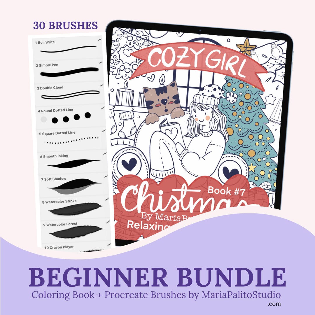 Christmas Procreate Coloring Book Beginner Bundle 30 Brushes ...