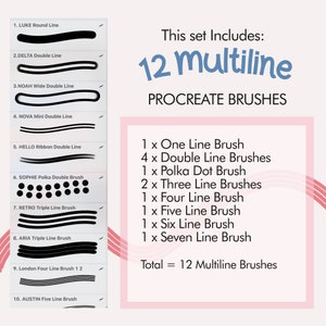12 MULTI LINE Procreate Brushes Outline Lineart Procreate Brushes Four Line Brush Double Line ...