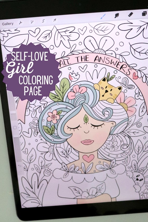 Self-Love Digital Coloring Page, Hygge Relaxing Girly Printable or ...