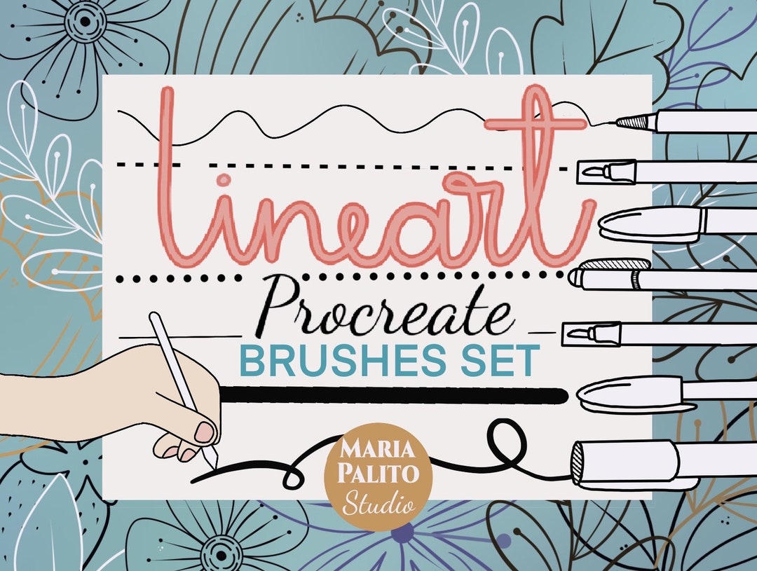 12 LINEART PROCREATE BRUSHES | Fine Liners Pencils for iPad Doodling, Lineart Pens and Inking ...
