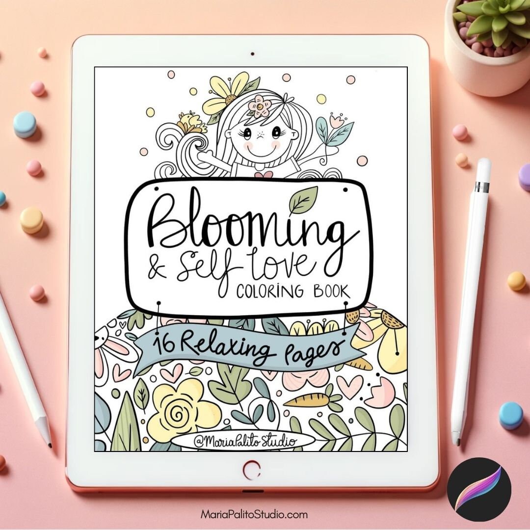 Procreate Digital Coloring Book Chibi Self-love 16 Calming Pages for ...