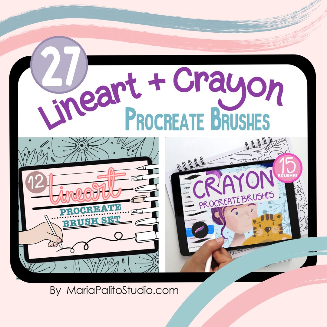 27 CRAYON + LINEART Procreate Brushes Bundle for Drawing, Lineart and ...