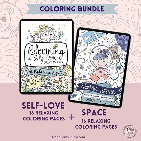 Digital Coloring Book Bundle, Self-love + Relaxing Bundle Procreate ...