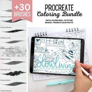 PROCREATE BUNDLE 30 Procreate Brushes + M040 Digital Coloring Book ...