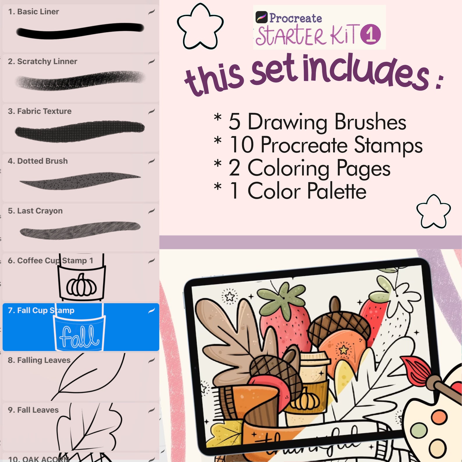 Beginner Procreate Kit Brushes for Drawing Stamp Brushes Practice ...