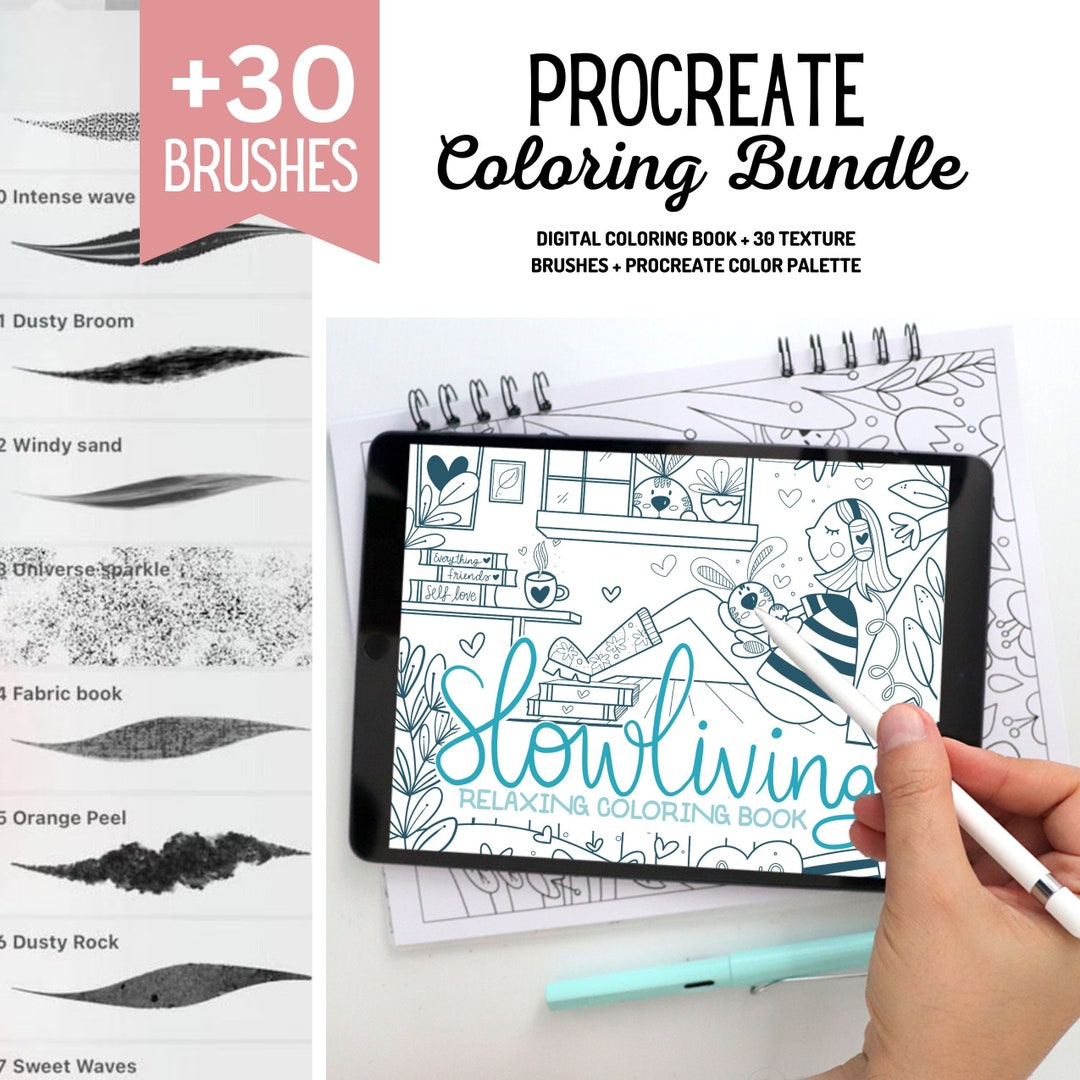 PROCREATE BUNDLE 30 Procreate Brushes Digital Coloring Book Practice Brush Bundle Gift for Her ...