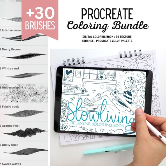 PROCREATE Brushes + Digital Coloring Book to Practice Procreate Brush ...