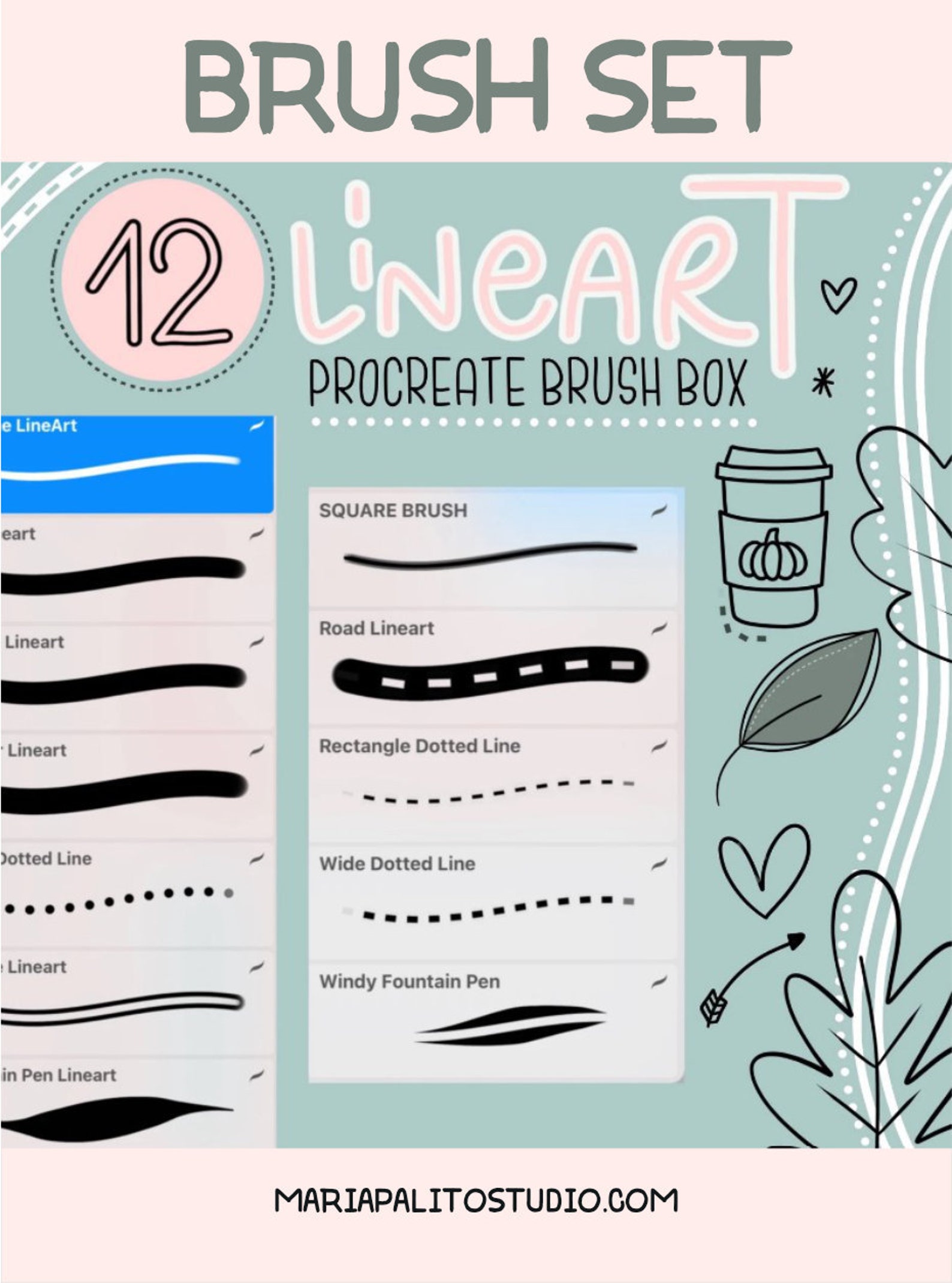 12 LINEART Procreate Brush Set iPad Brushes Ink Fineliners Monoline ...