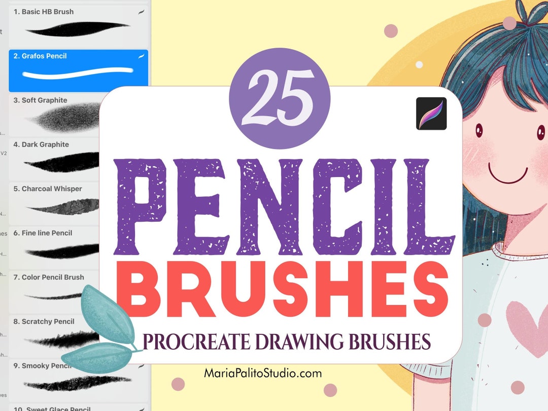 25 Procreate Brushes Pencil Set for Beginner Brushes Realistic Pencil Texture for Drawing Cute ...