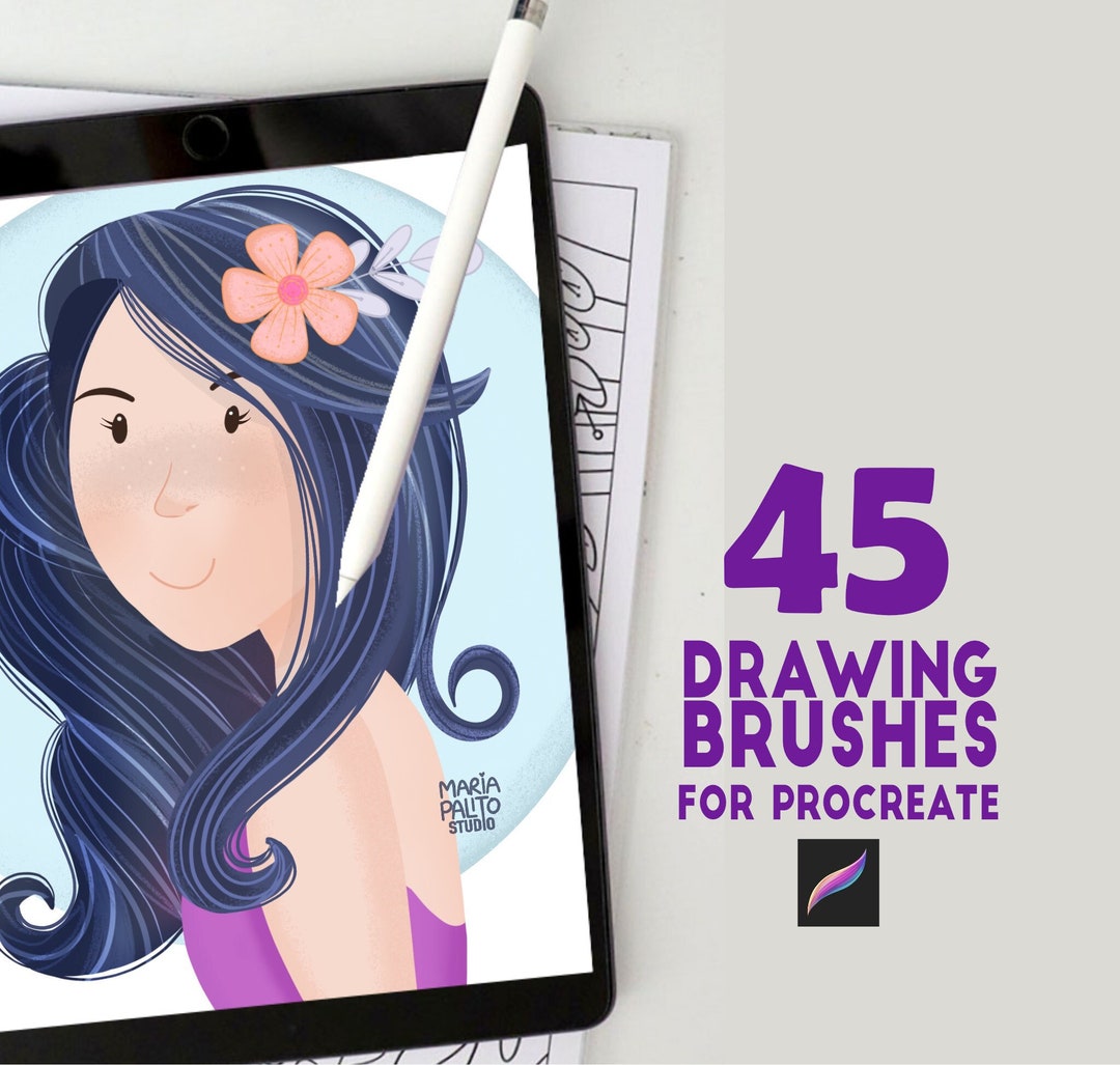 45 DRAWING Procreate BRUSHES for Digital Drawing, Lineart, Illustration ...
