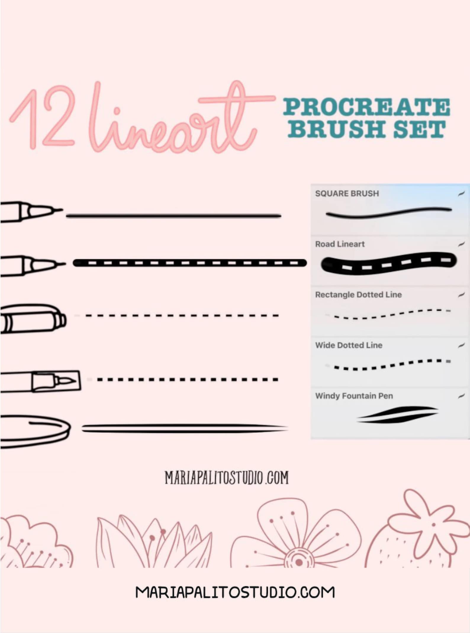 12 LINEART Procreate Brush Set iPad Brushes Ink Fineliners Monoline ...