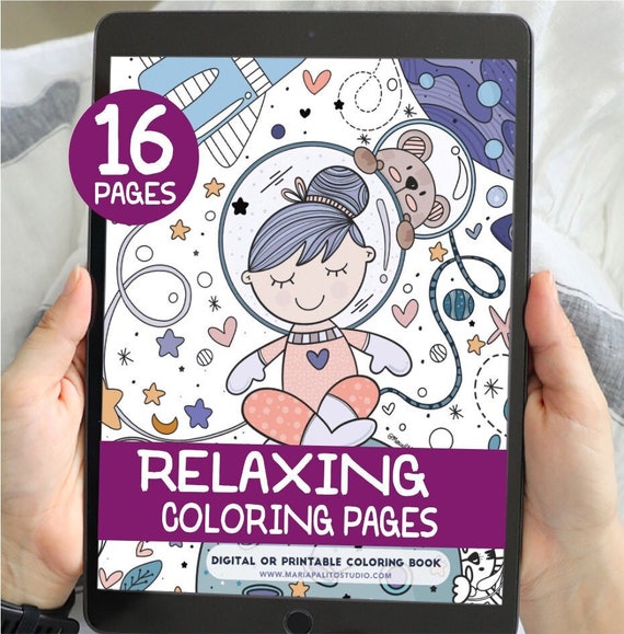 SPACE Digital Coloring Book, 16 Calming Coloring Pages, Anxiety Relief ...