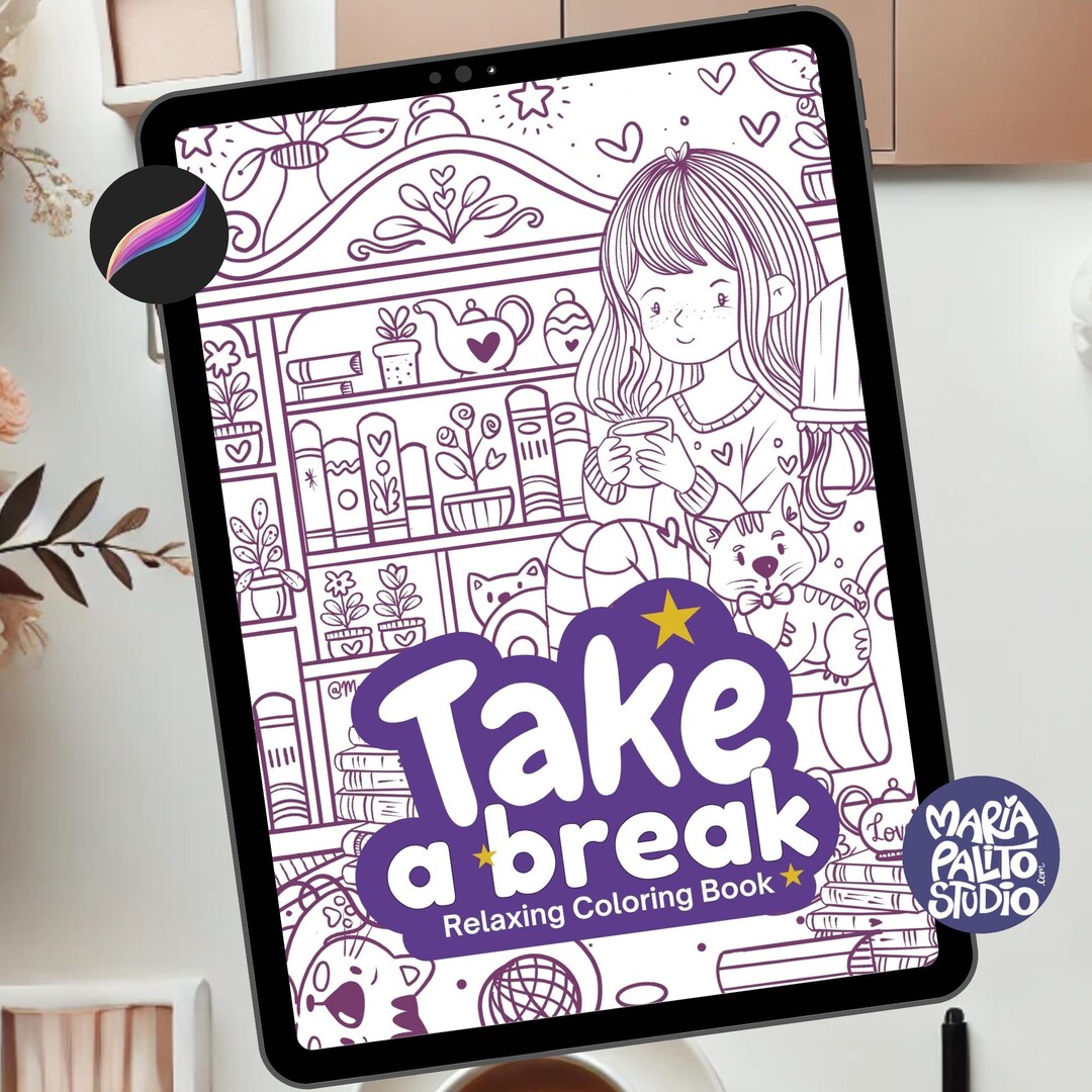 Digital Coloring Book "take a Break" Procreate Hand-drawn 16 Chibi ...