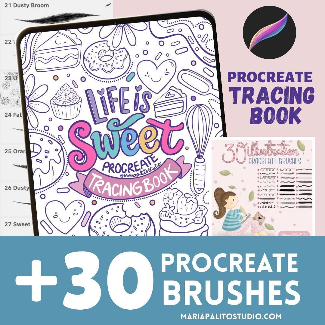 Procreate Tracing Book "life is Sweet" BUNDLE With 30 Brushes Workbook ...