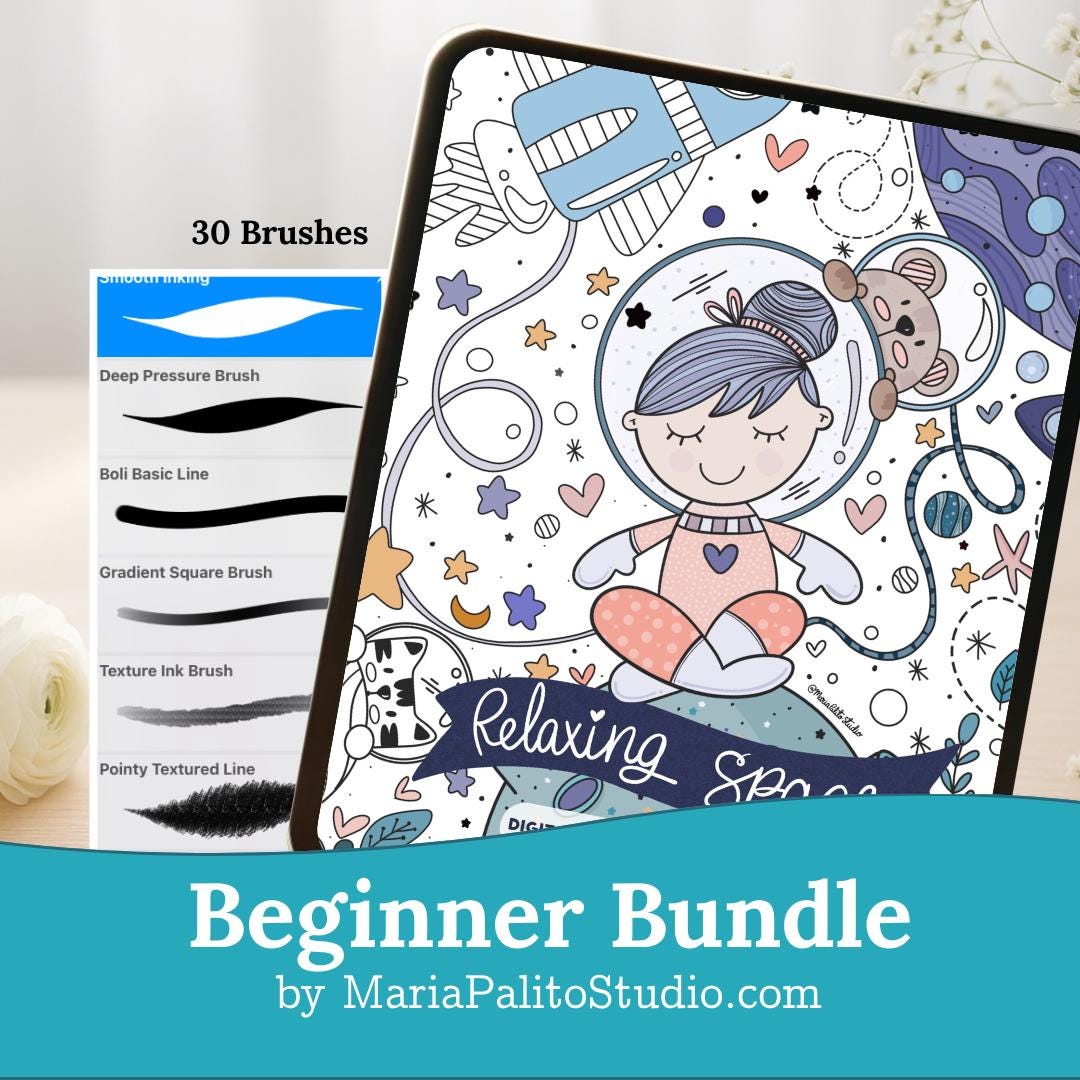 Procreate Coloring Book Beginner Bundle M004 SPACE Coloring Book + 30 ...