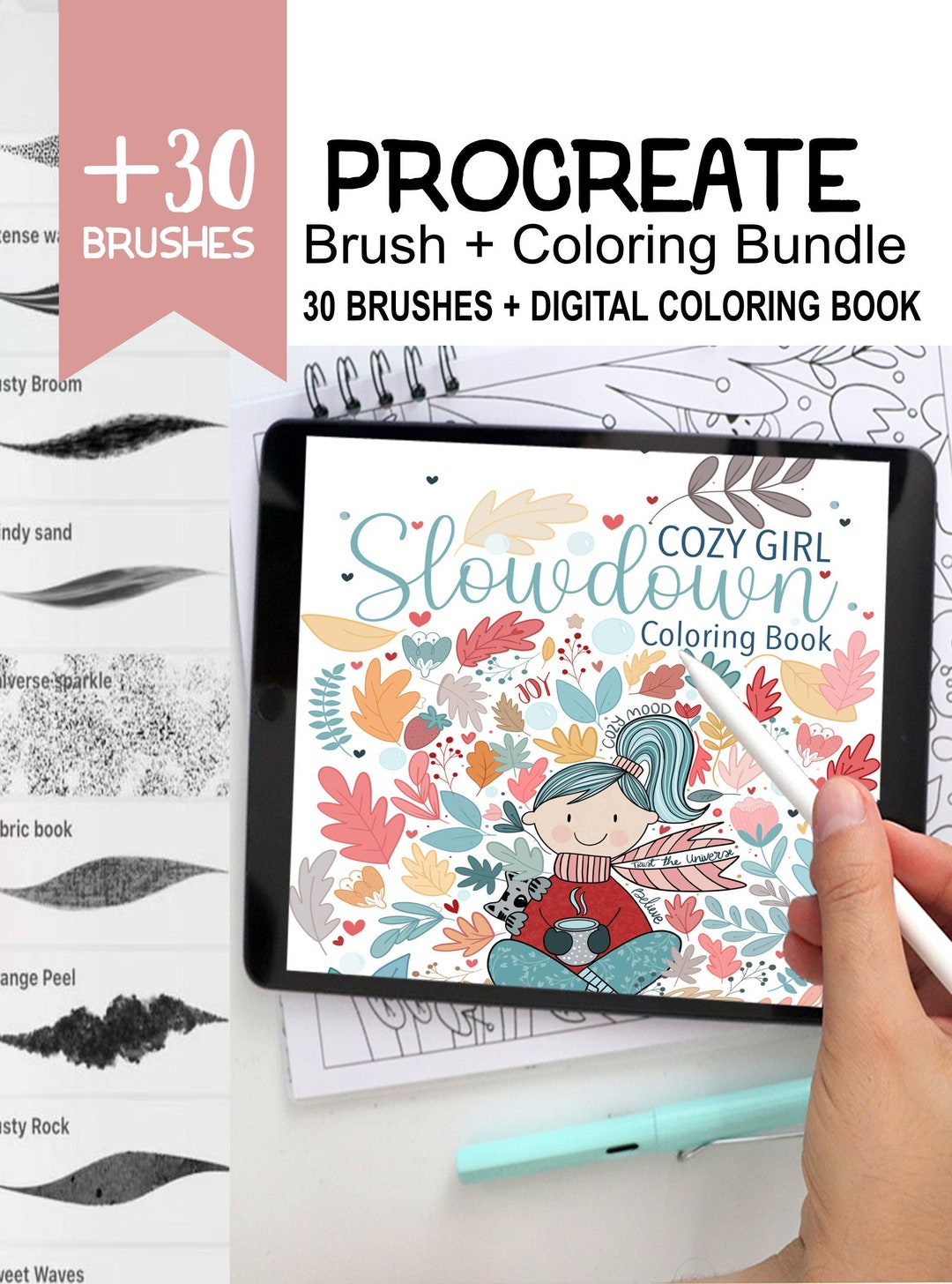 PROCREATE BUNDLE 30 BRUSHES Procreate Coloring Book Set - Etsy