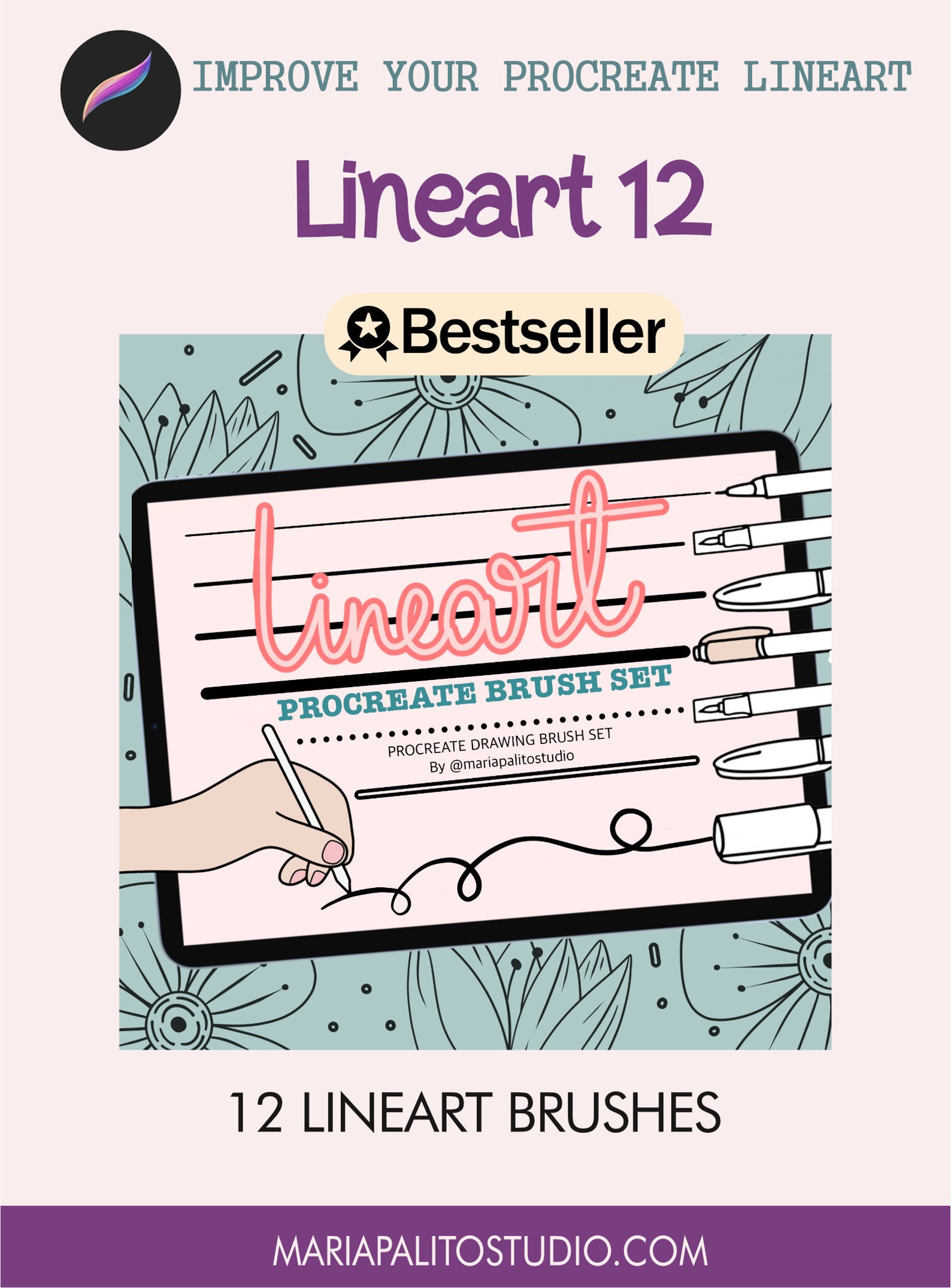12 LINEART Procreate Brush Set iPad Brushes Ink Fineliners Monoline ...