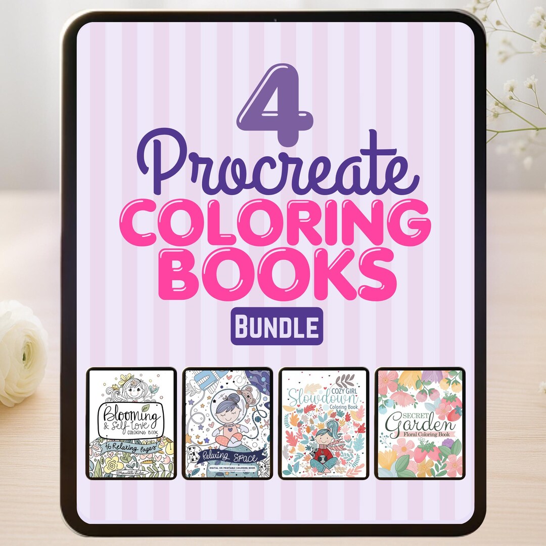 64 Procreate Coloring Pages Bundle, 4 PROCREATE Digital Coloring Books ...