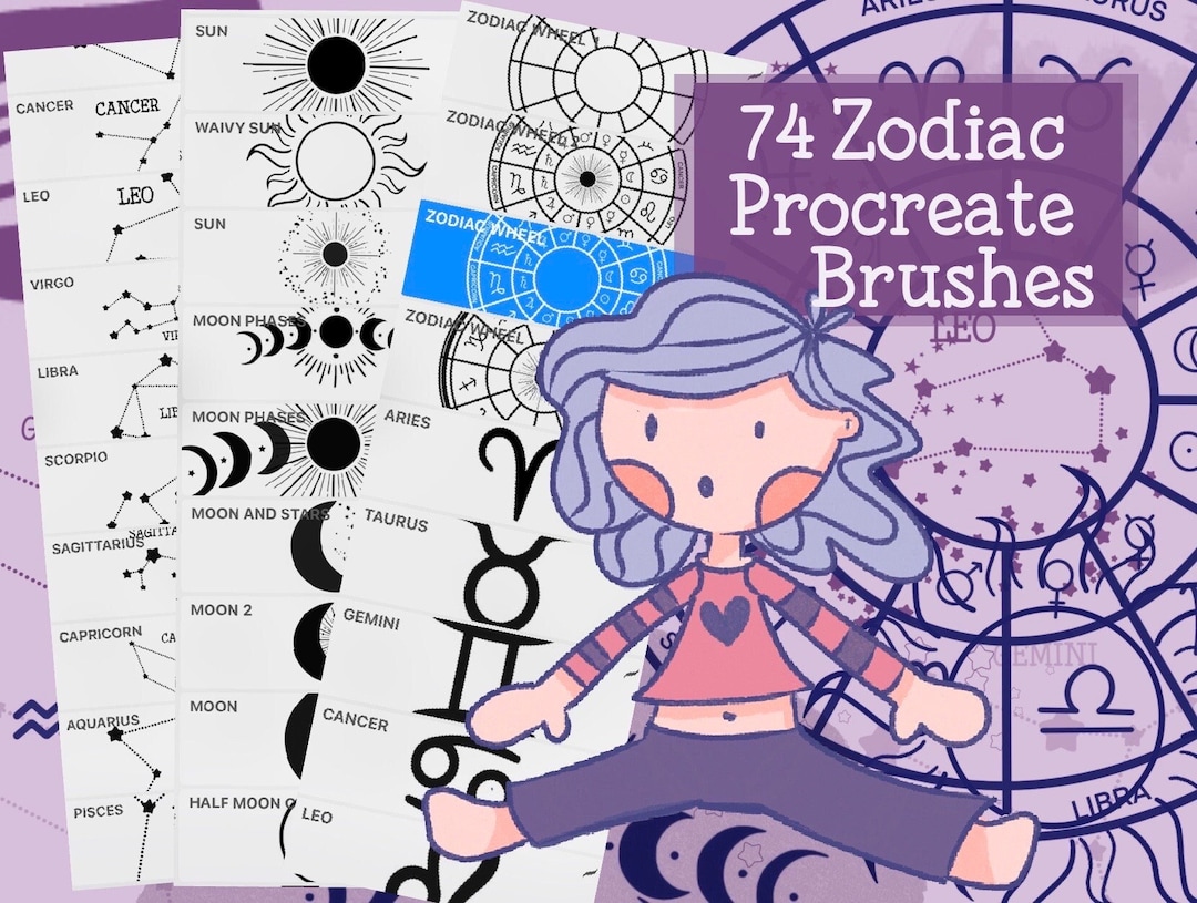 74 Procreate Astrology Stamp Brush Set, Celestial, Moon Phases, Planets, and Constellations ...