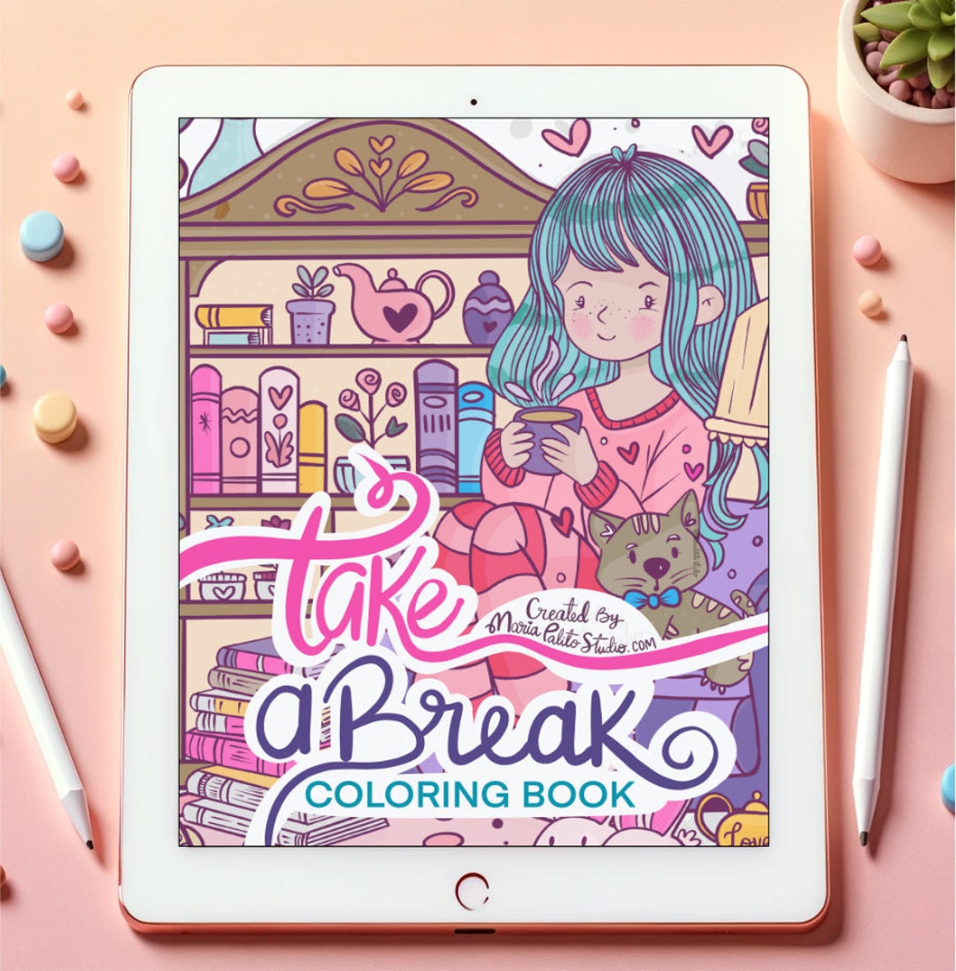 PROCREATE Coloring Book take a Break Hand-drawn 16 Chibi Digital ...