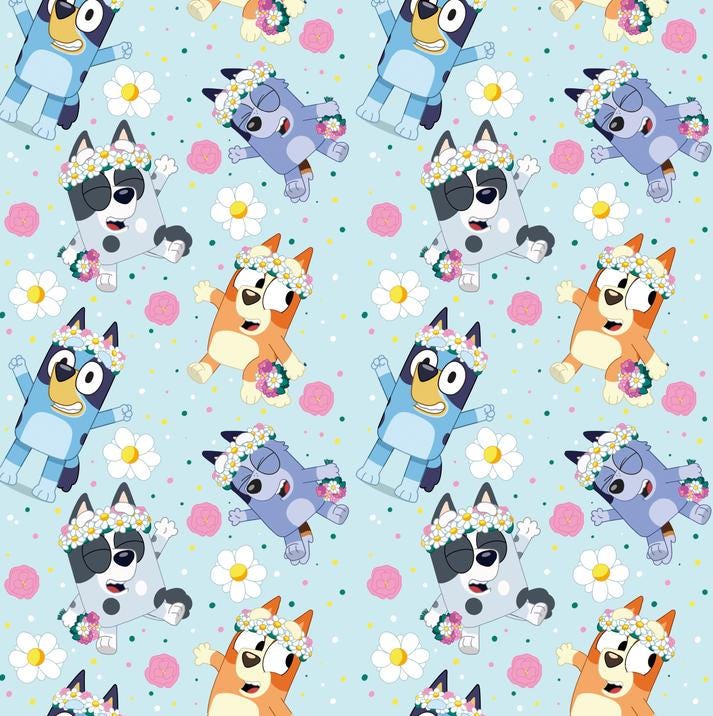 Bluey Fabric Blue Dog Fabric Bluey and Bingo Fabric Cartoon Fabric 100% ...