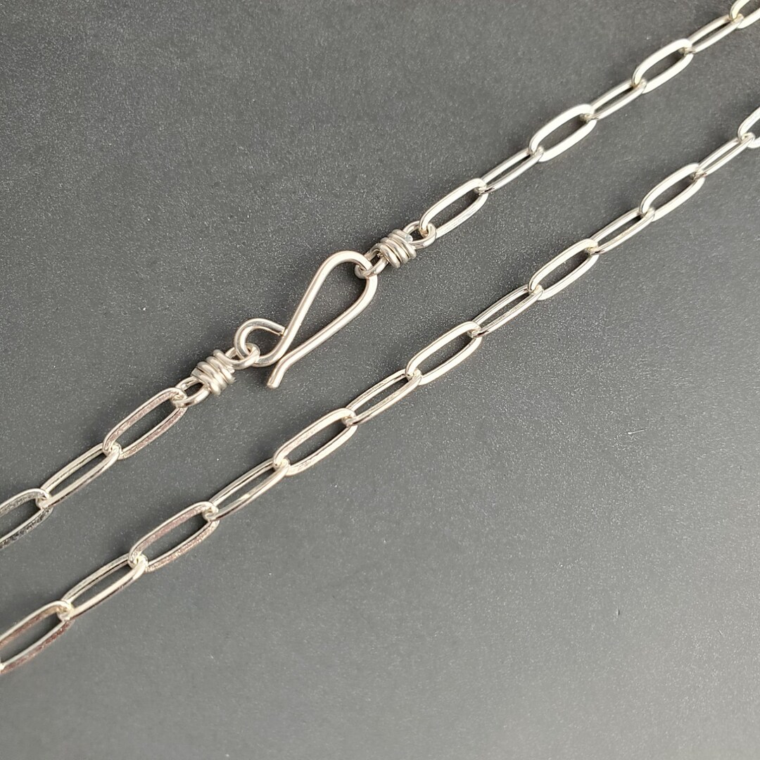 Sterling Silver Flat Drawn Paper Clip Necklace Chain, Handmade Closures ...