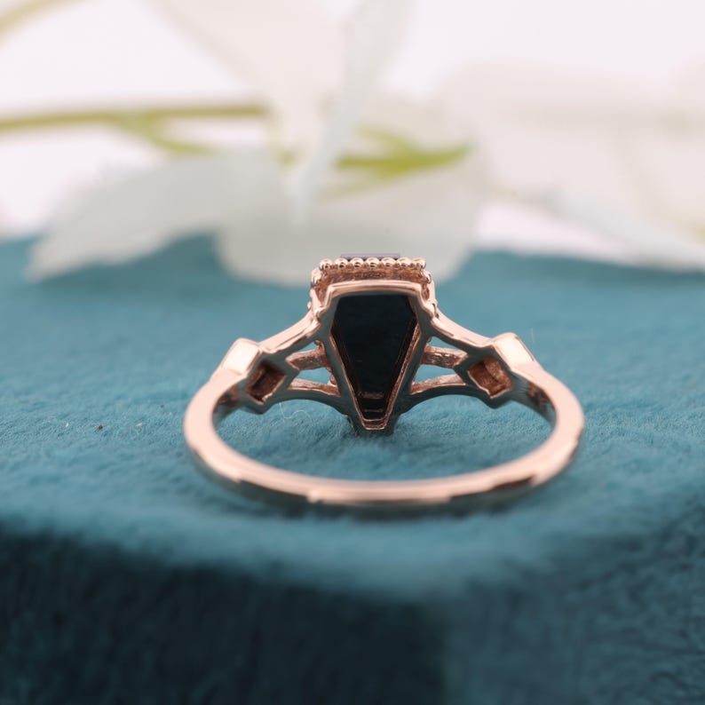14K Rose Gold Black Coffin Ring | Gothic Statement Jewelry, Engagement ...