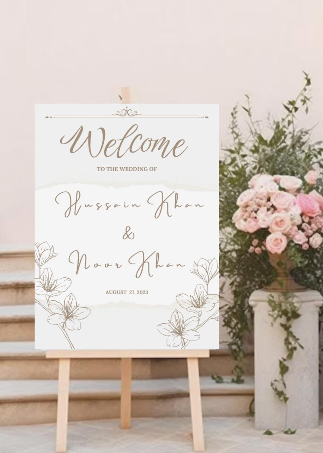 Elegant Floral Wedding Welcome Sign Barat Walimah | Personalized ...