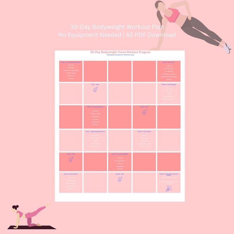 30 Day Bodyweight Workout Plan PDF | No Equipment Fitness Calendar ...