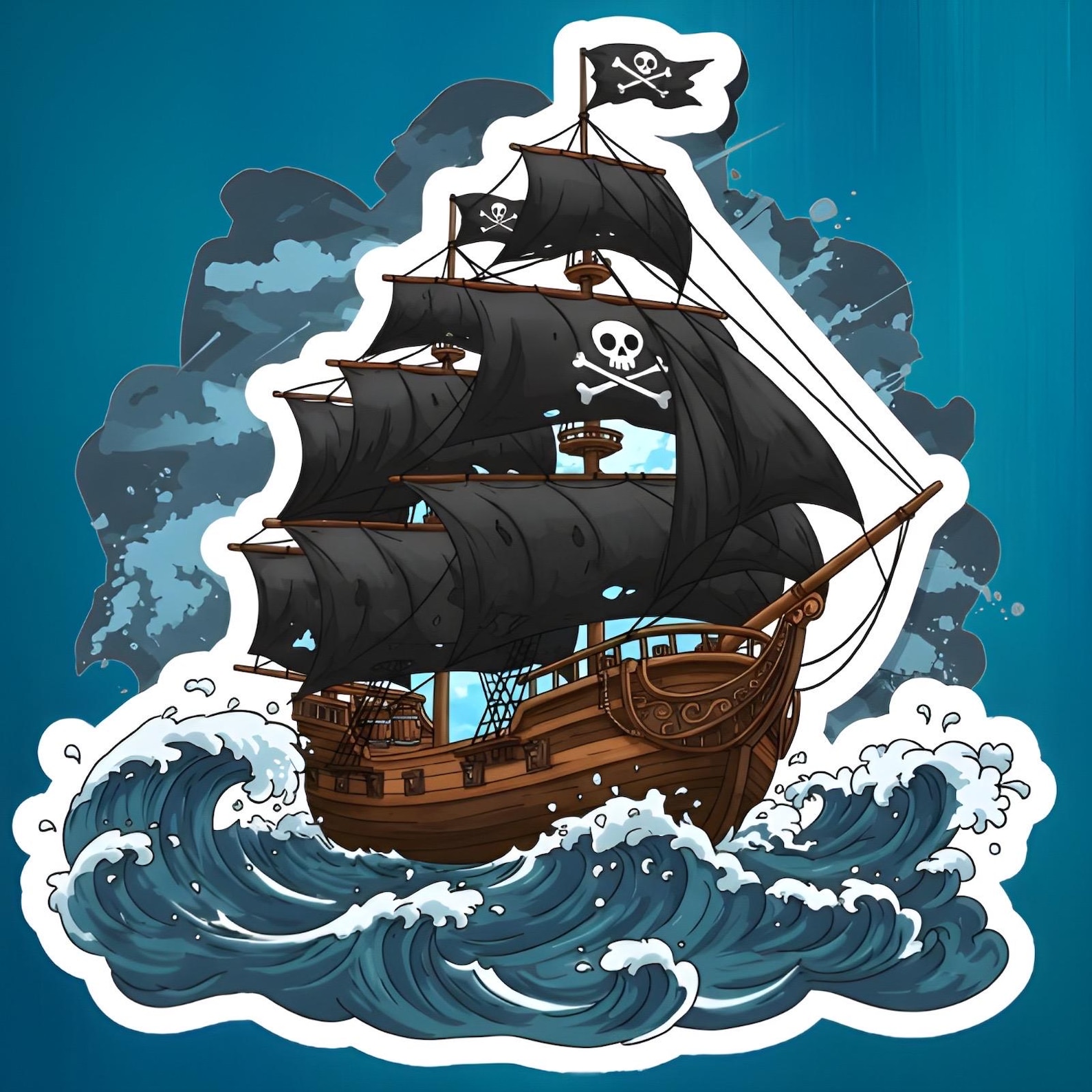 Pirate Ship Sticker - Cartoon Pirate Ship Decal - Ocean Storm Adventure ...