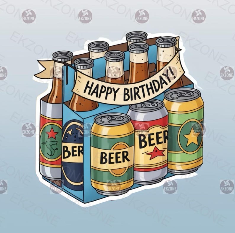 Happy Birthday Beer Six-pack Sticker | Funny Drink Decal | Beer Lover ...