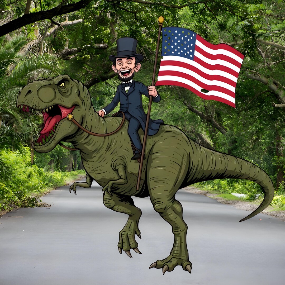 Abraham Lincoln Riding T-rex Sticker - Funny Patriotic Dinosaur Decal ...