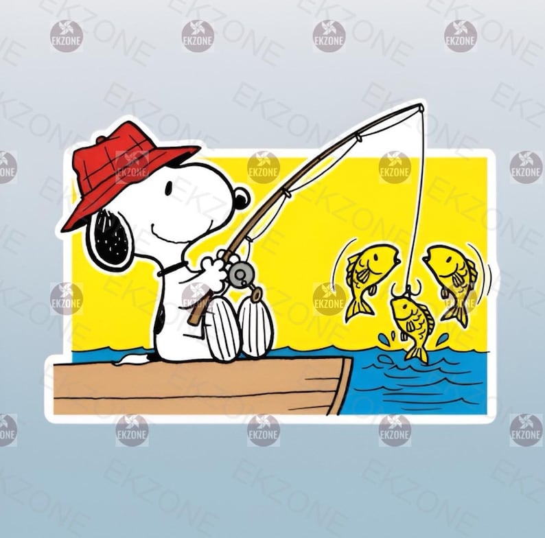 Snooop Fishing Sticker | Peanuts Angler Decal | Cartoon Fish Art ...