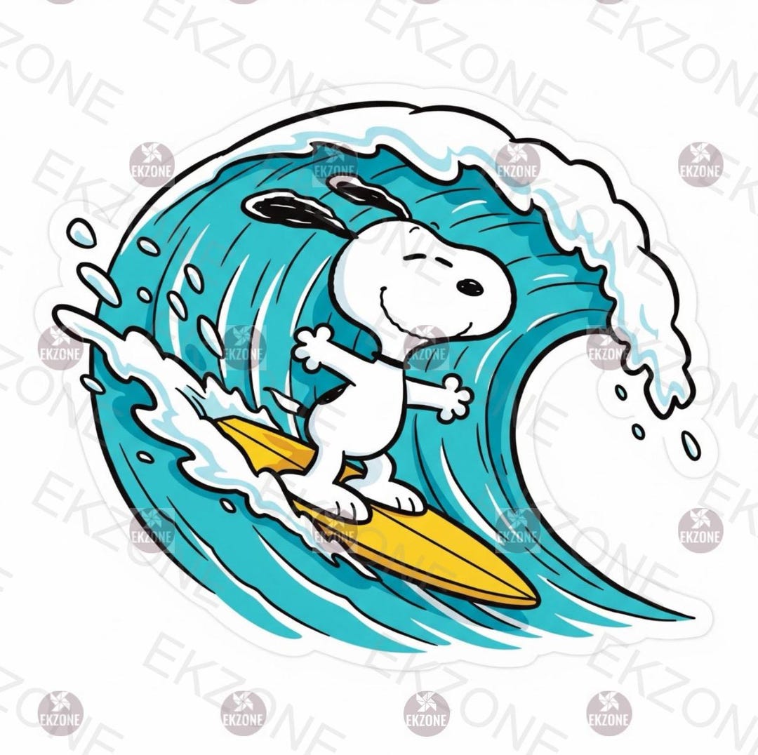 Snooop Surfing Sticker | Peanuts Ocean Wave Decal | Beach Vibe Art ...