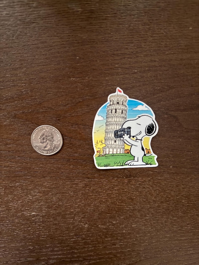 Snoopy Woodstock Pisa Sticker - Peanuts Leaning Tower Decal - Cartoon ...