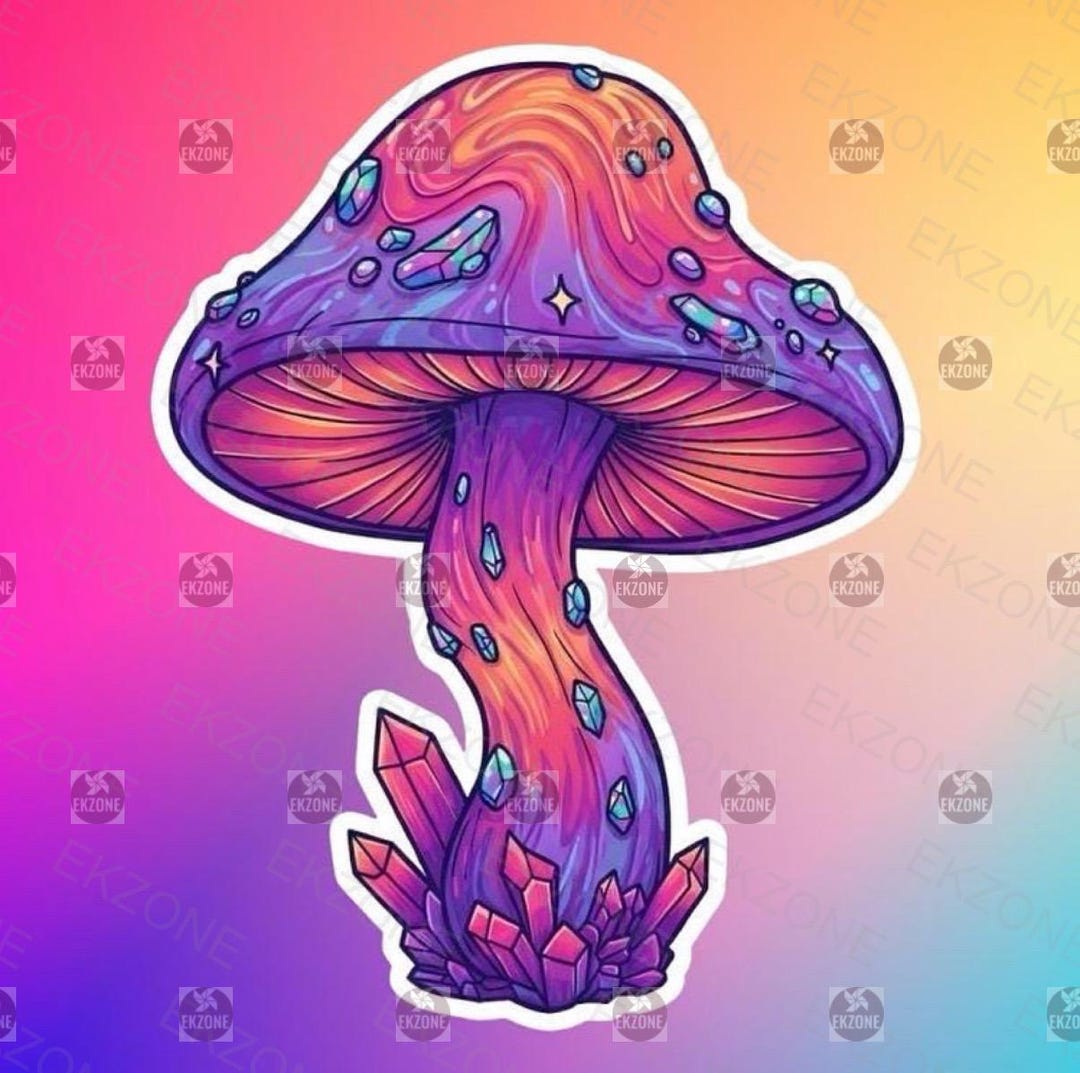 Psychedelic Mushroom Sticker | Magical Crystal Decal | Fantasy Fungi ...