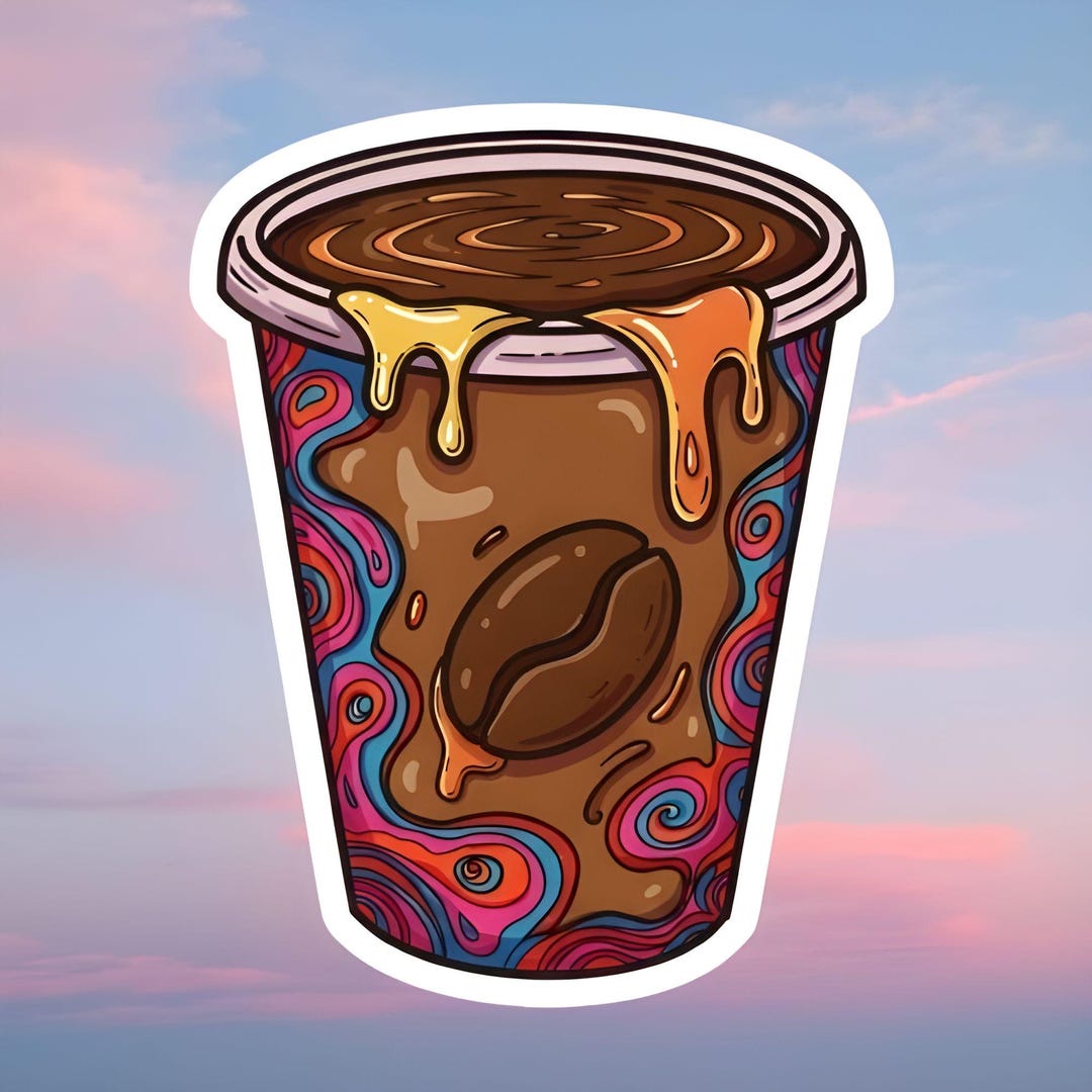 Trippy Melting Coffee Cup Vinyl Sticker – Retro 70s Caffeine Art - Etsy