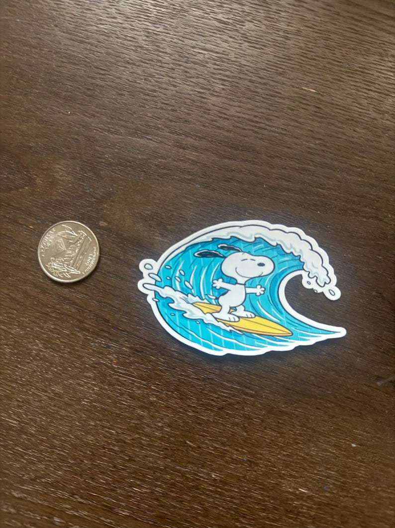Snoopy Surfing Sticker | Peanuts Ocean Wave Decal | Woodstock & Charlie ...