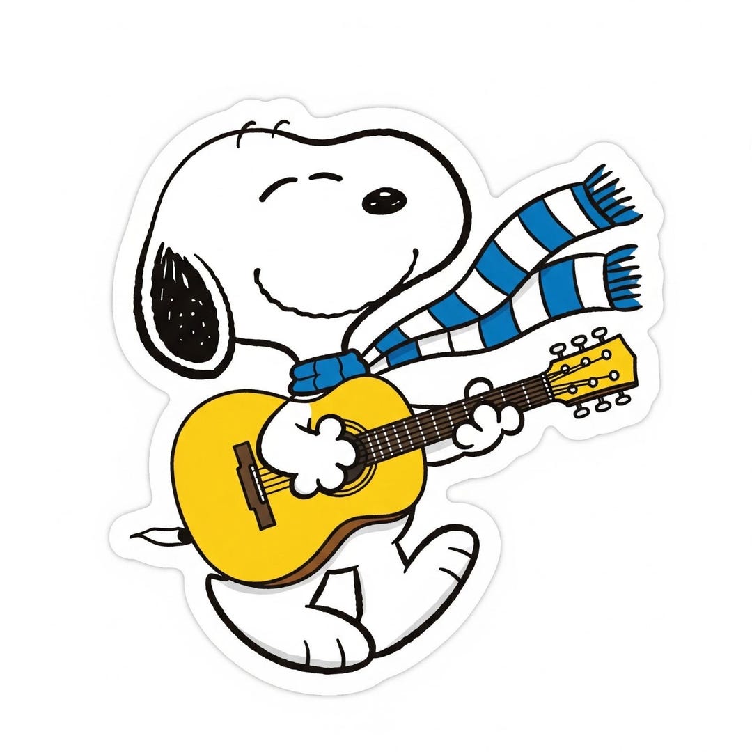 Snoopy Playing Guitar Sticker | Peanuts Music Lover Decal | Acoustic ...