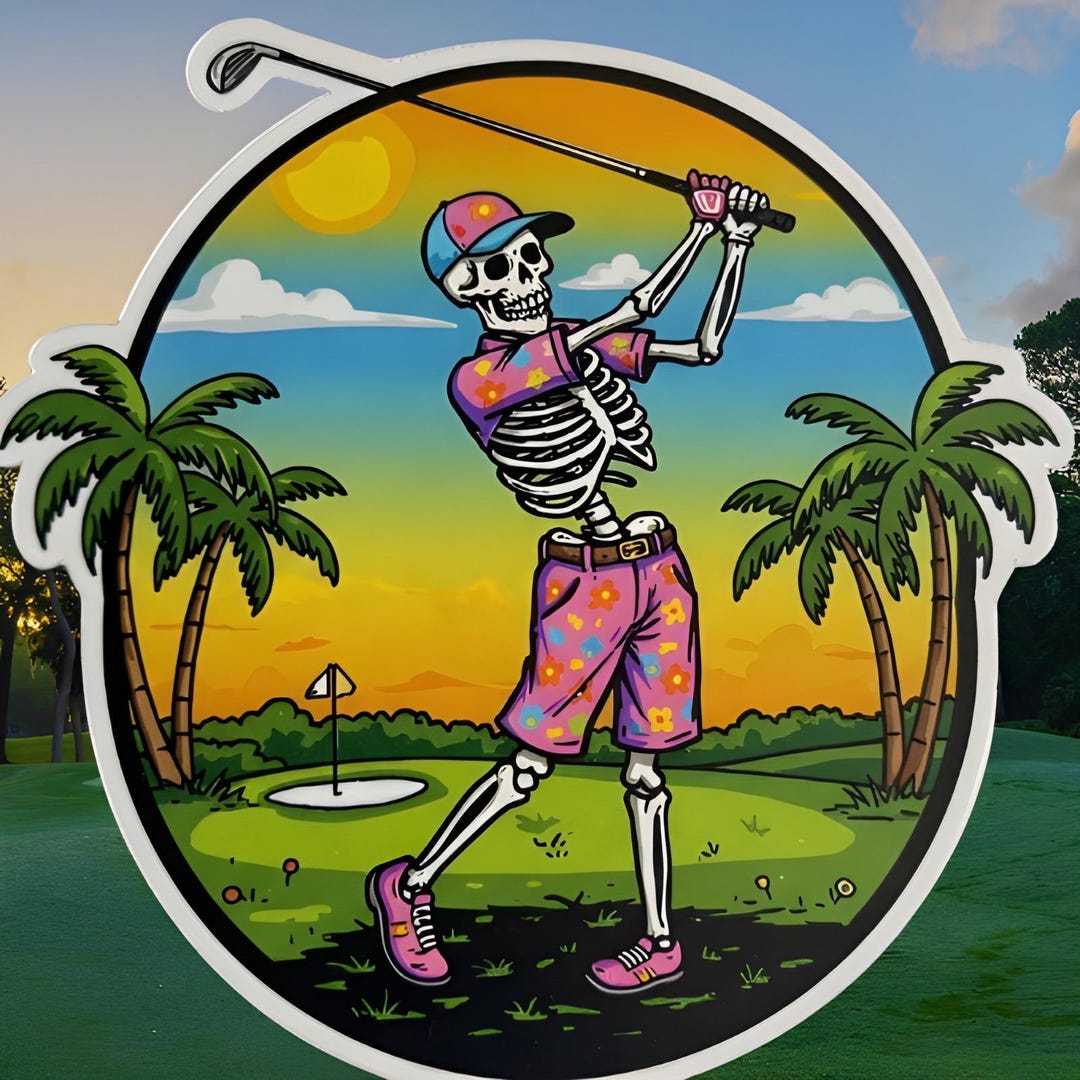 Skeleton Golf Sticker - Tropical Golfing Skeleton Decal - Funny Golf ...