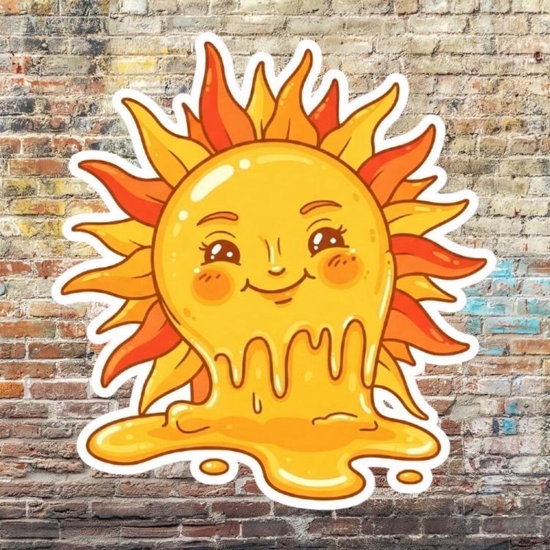 Melting Sun Sticker -trippy Dripping Sun Decal - Retro Vinyl Sticker ...