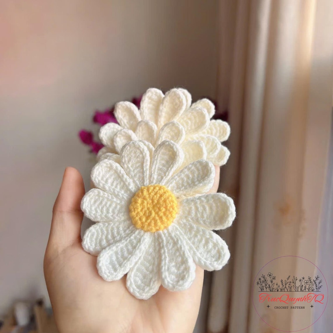 Crochet Daisy Flower Curtain Pattern PDF | Floral Yarn Curtain DIY ...