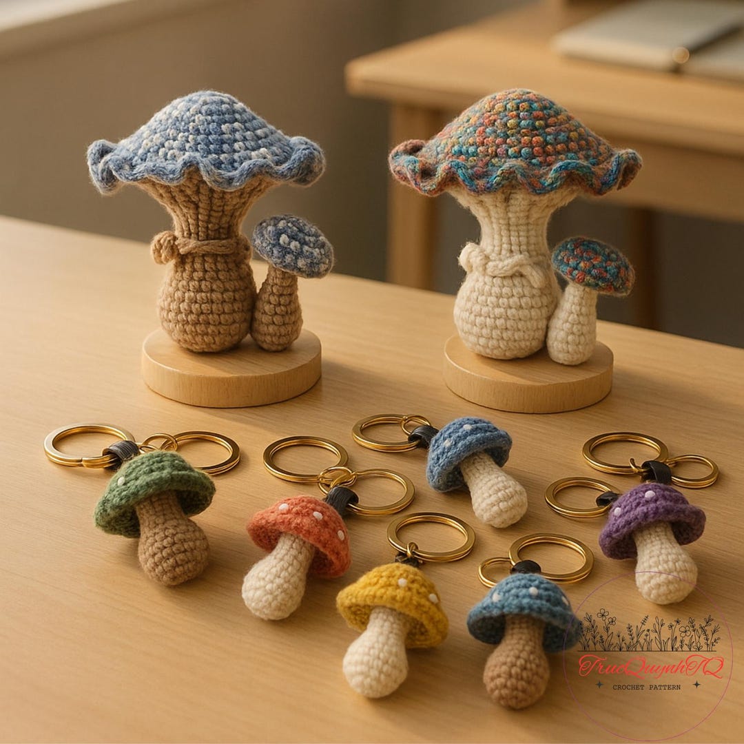 Cute Mushroom Crochet Pattern PDF | Amigurumi Mushroom Keychain & Desk ...