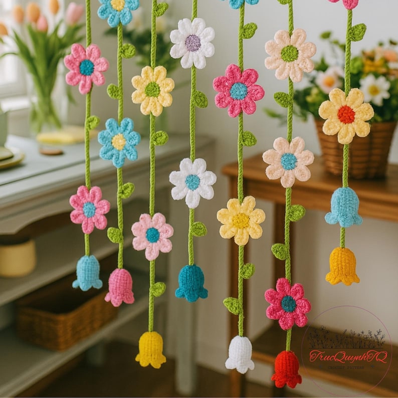 Flower Garland Crochet Pattern – Hanging Floral Curtain, Spring Crochet ...