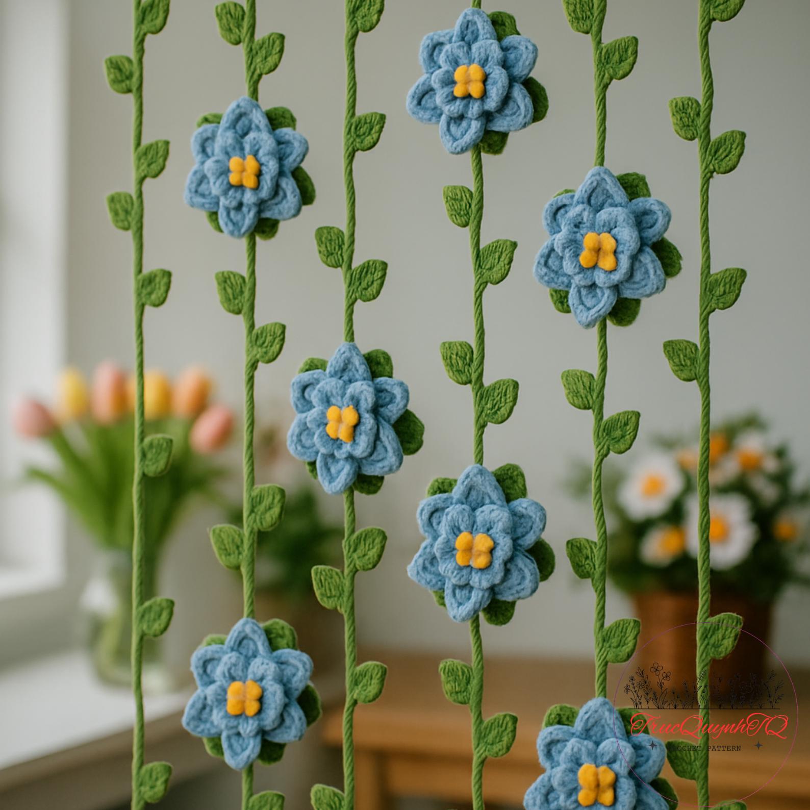 Crochet Flower Curtain Pattern - PDF Tutorial | Floral Hanging Garland ...