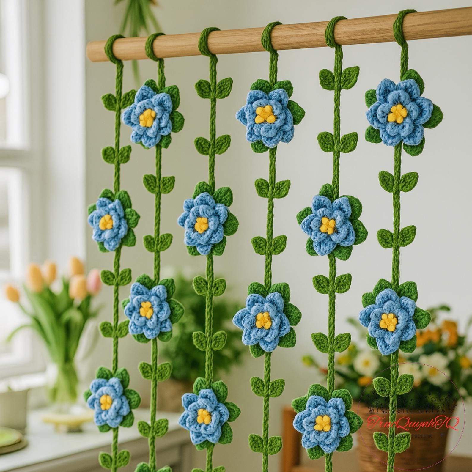 Crochet Flower Curtain Pattern - PDF Tutorial | Floral Hanging Garland ...