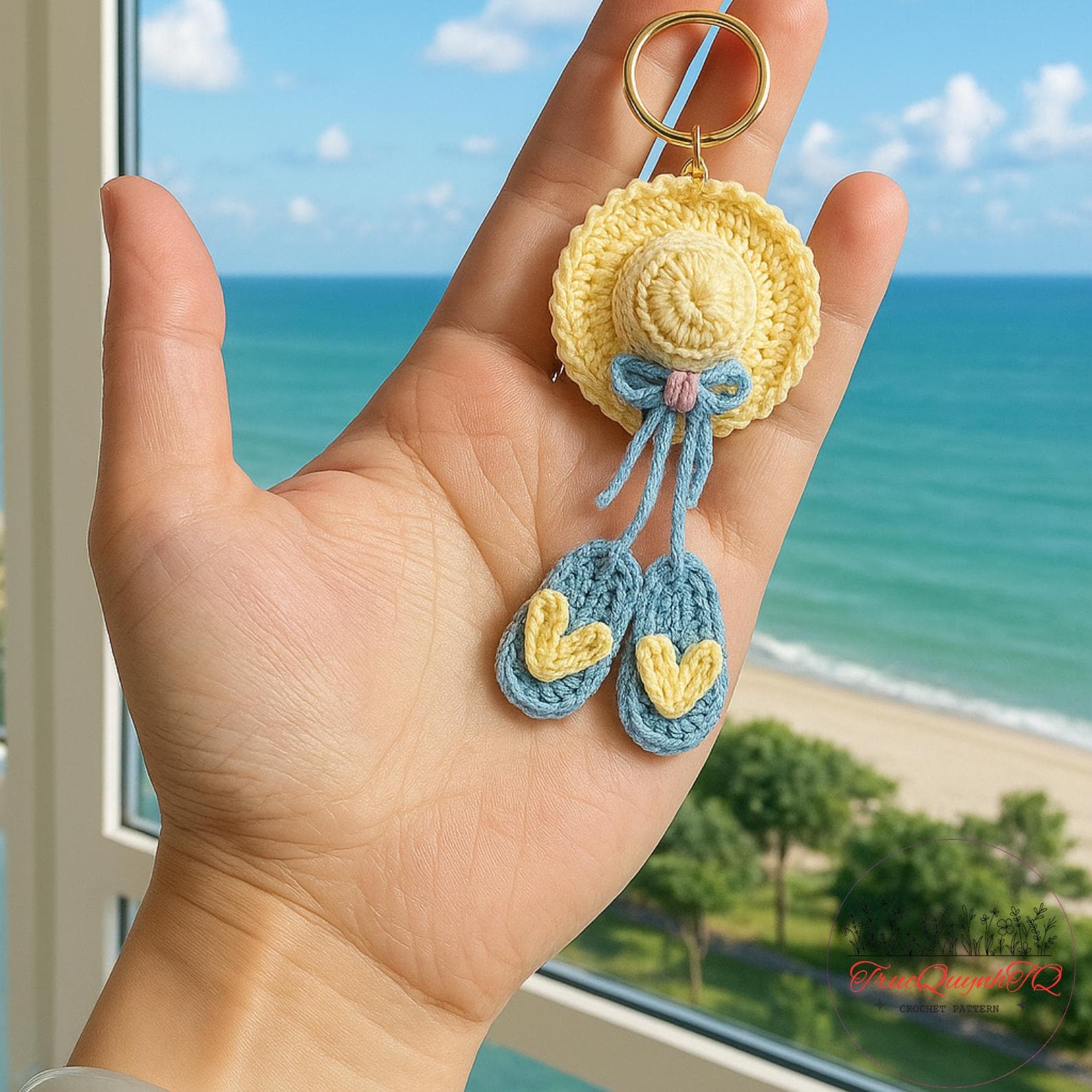 Crochet Hat and Flip Flops Keychain – Summer Bag Charm – Handmade Yarn ...